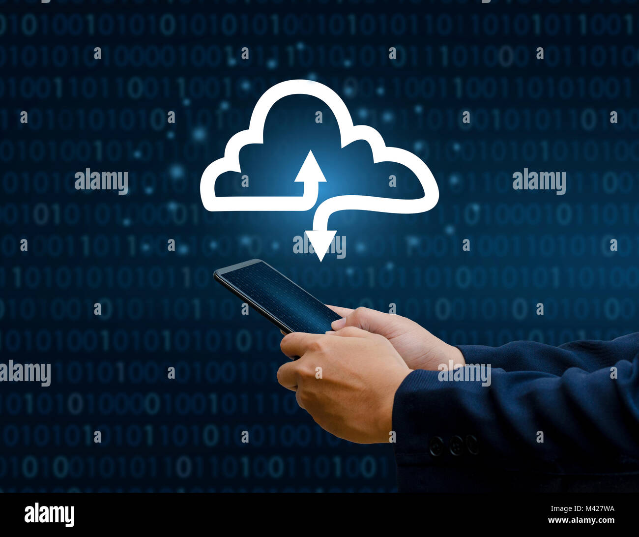 Hand print keyboard phone Press enter button on the computer hand ...