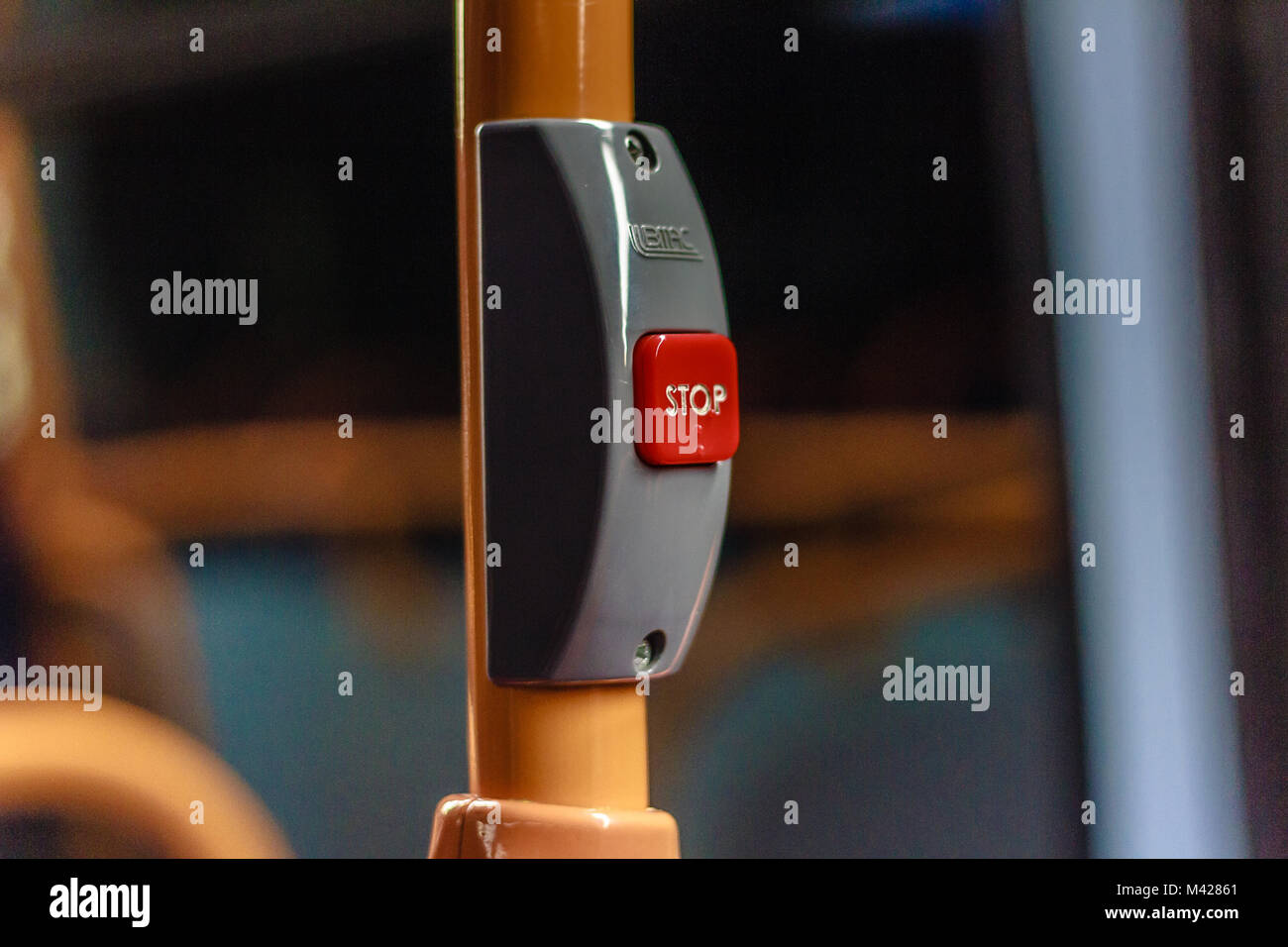 Red stop button on a public bus hi-res stock photography and images - Alamy