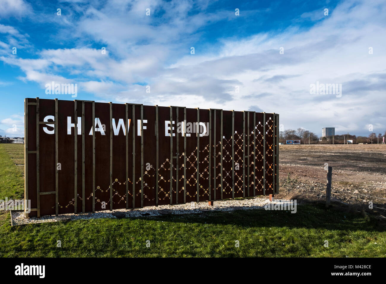 View of sign at Shawfield indicating land available for redevelopment ...