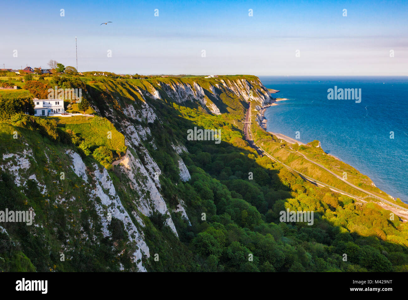 The White Cliffs and Dover Strait aerial view. Dover Strait or Dover ...