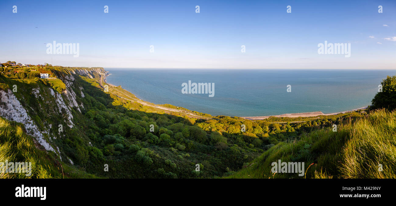 The White Cliffs and Dover Strait aerial view panorama. Dover Strait or ...