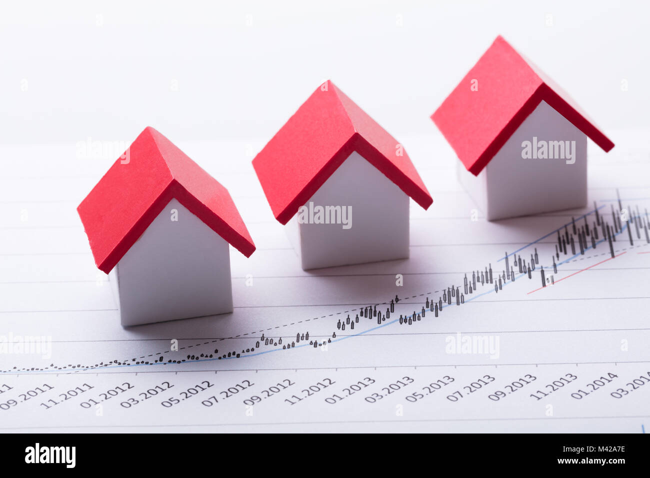 High Angle View Of House Models On Financial Chart At Office Desk Stock ...