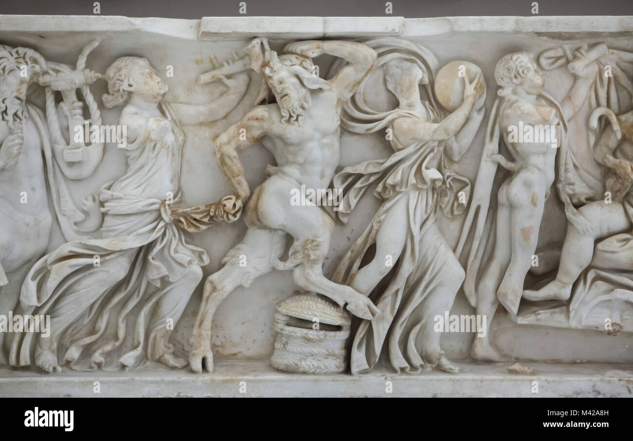 Dionysian procession. Roman marble sarcophagus dated from 200 AD from ...
