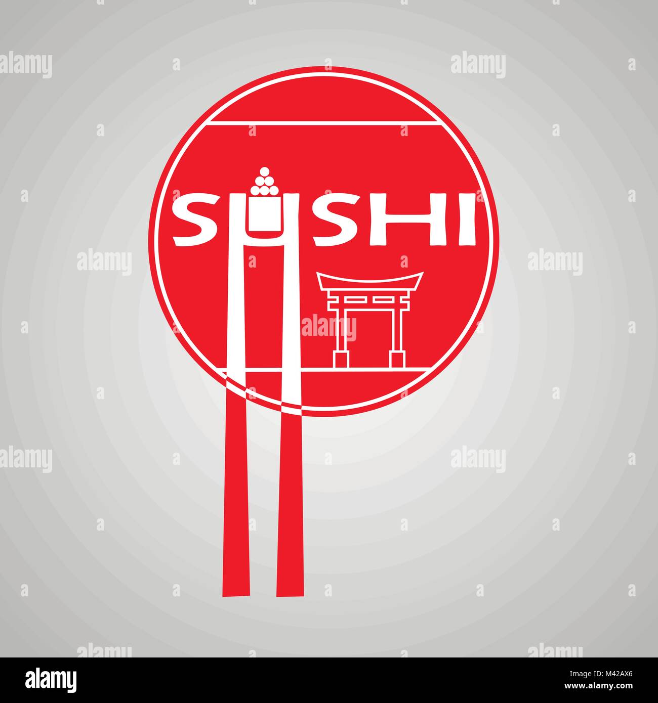 Poster with red circle and Sushi bar logo on and white background ...