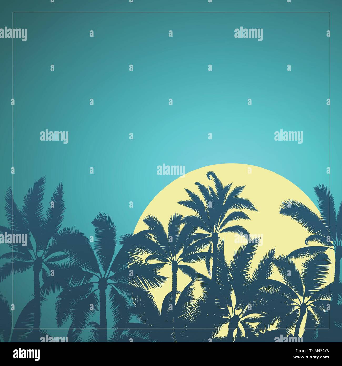 Tropical palm with moon sunrise and blue sky Stock Vector Image & Art ...
