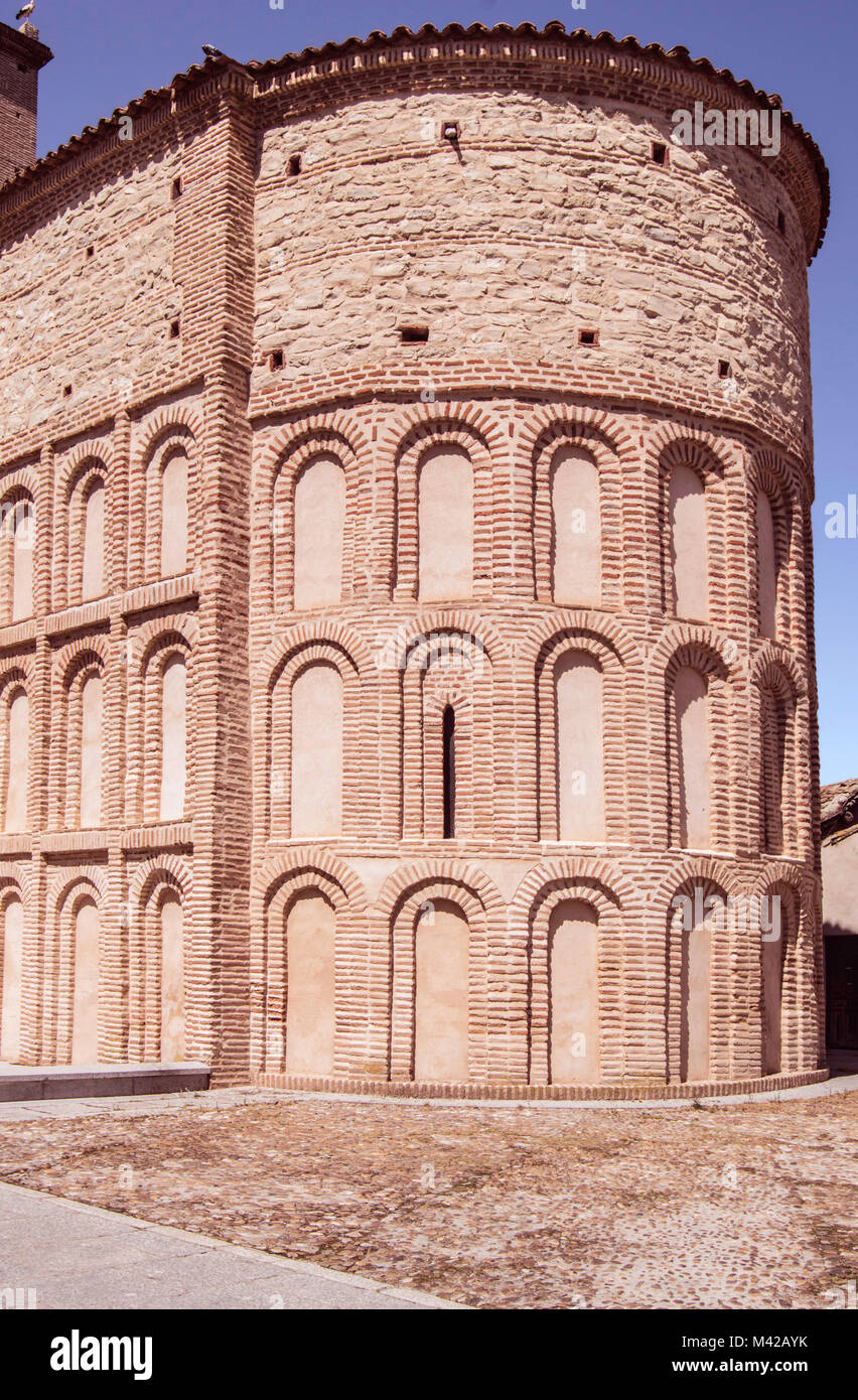 Exterior of the mudejar apse of brick with blind arches in a church in ...