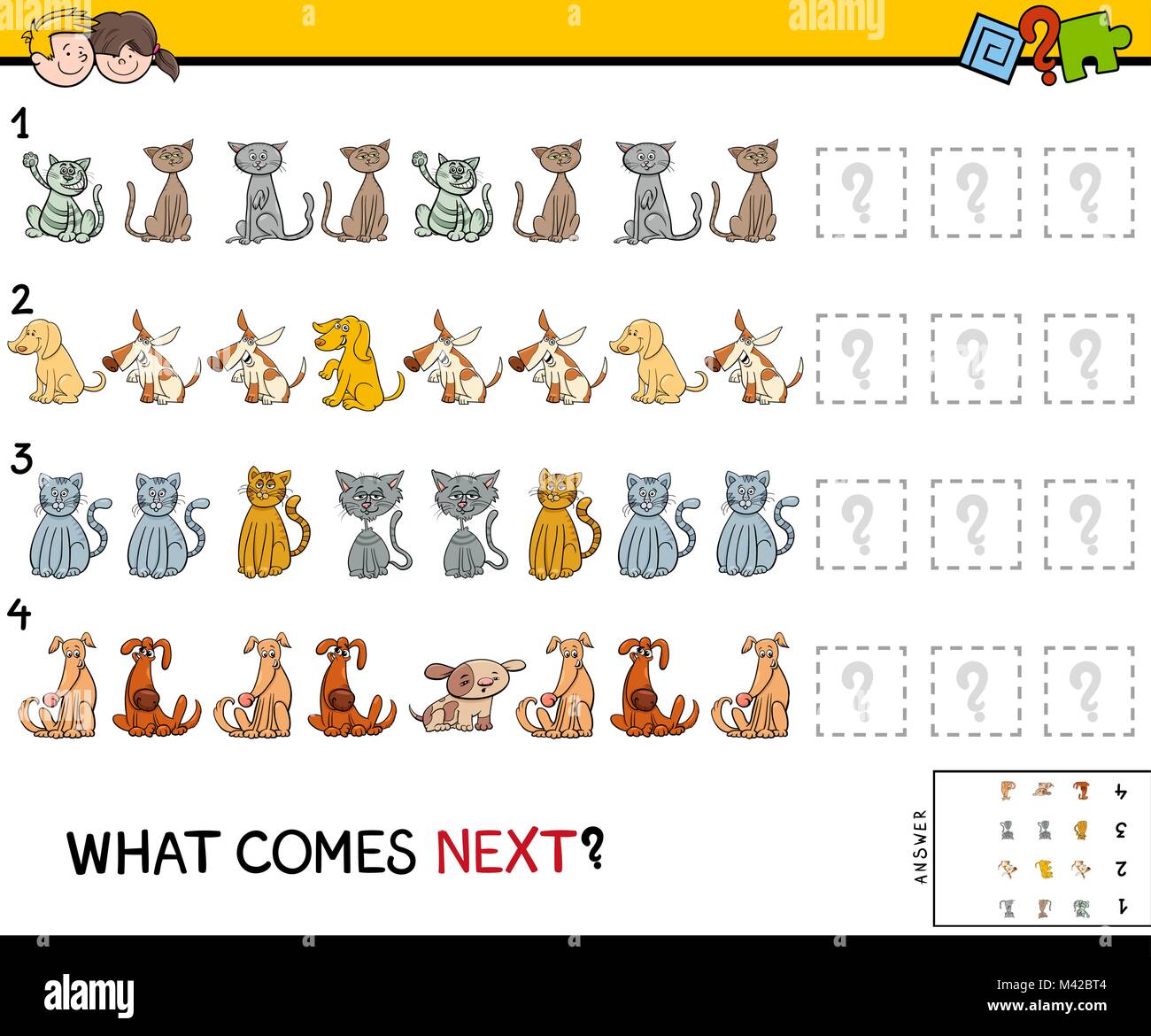 Cartoon Illustration of Completing the Pattern Educational Game for ...