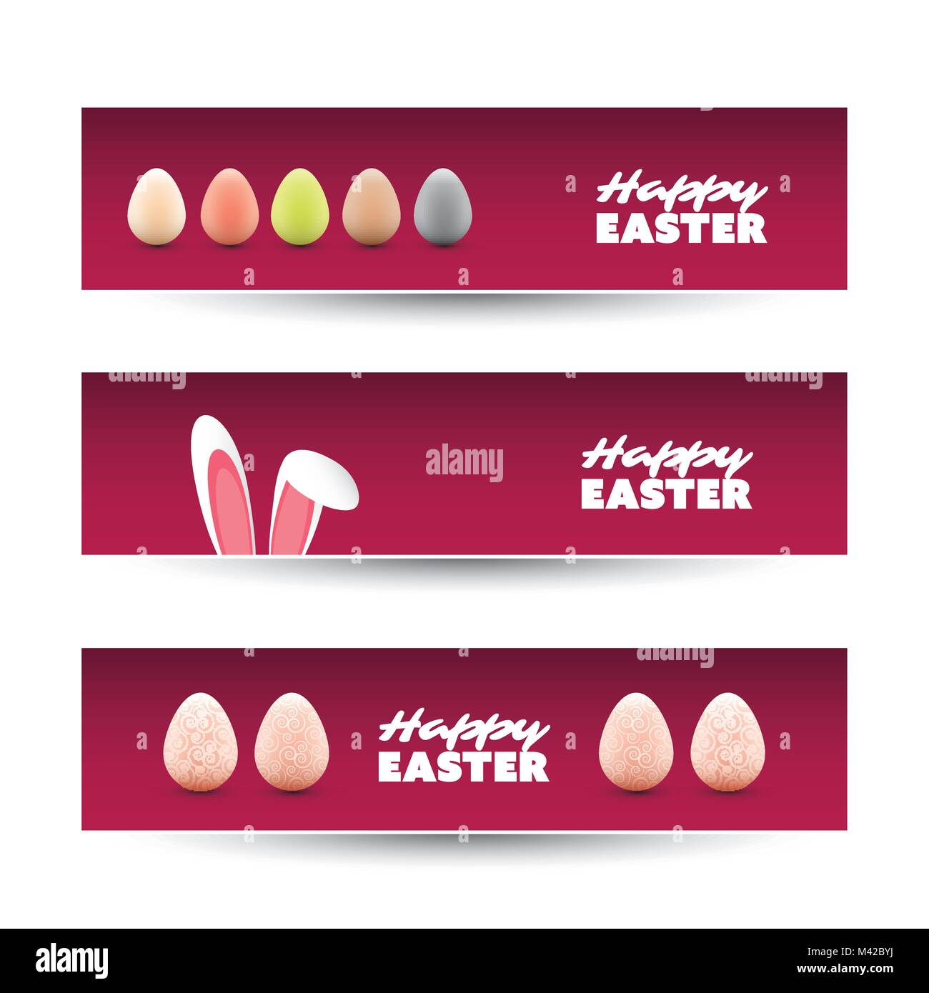 Happy Easter Banner, Header Set Design With Painted Eggs - Illustration ...