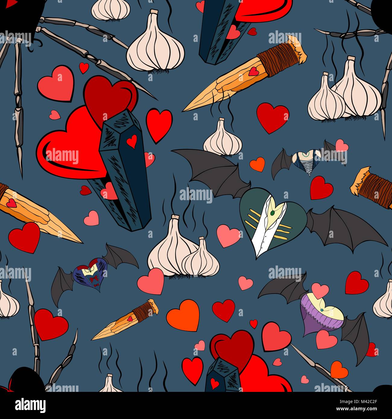 Seamless pattern with vampires theme for the Valentine Day Stock Vector ...