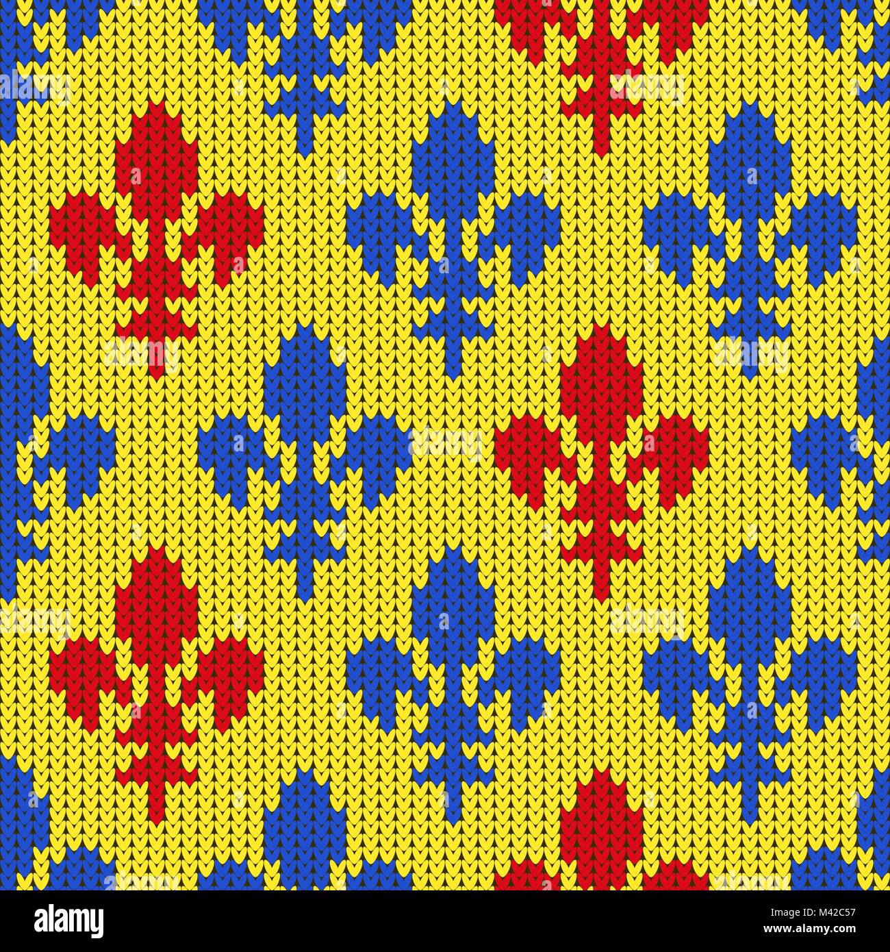 Flower-de-luce on a seamless vector woolen pattern. Knitted woolen ...