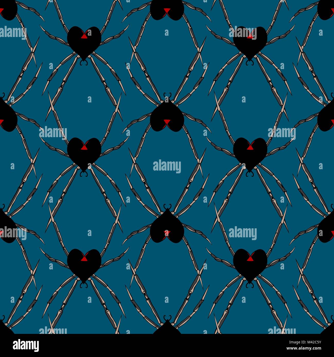 Seamless pattern with spider Black Widow in the shape of a heart for ...