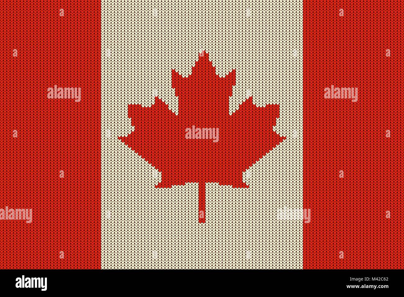 Flag of Canada on vector knitted woolen texture. Knitted Canadian flag ...
