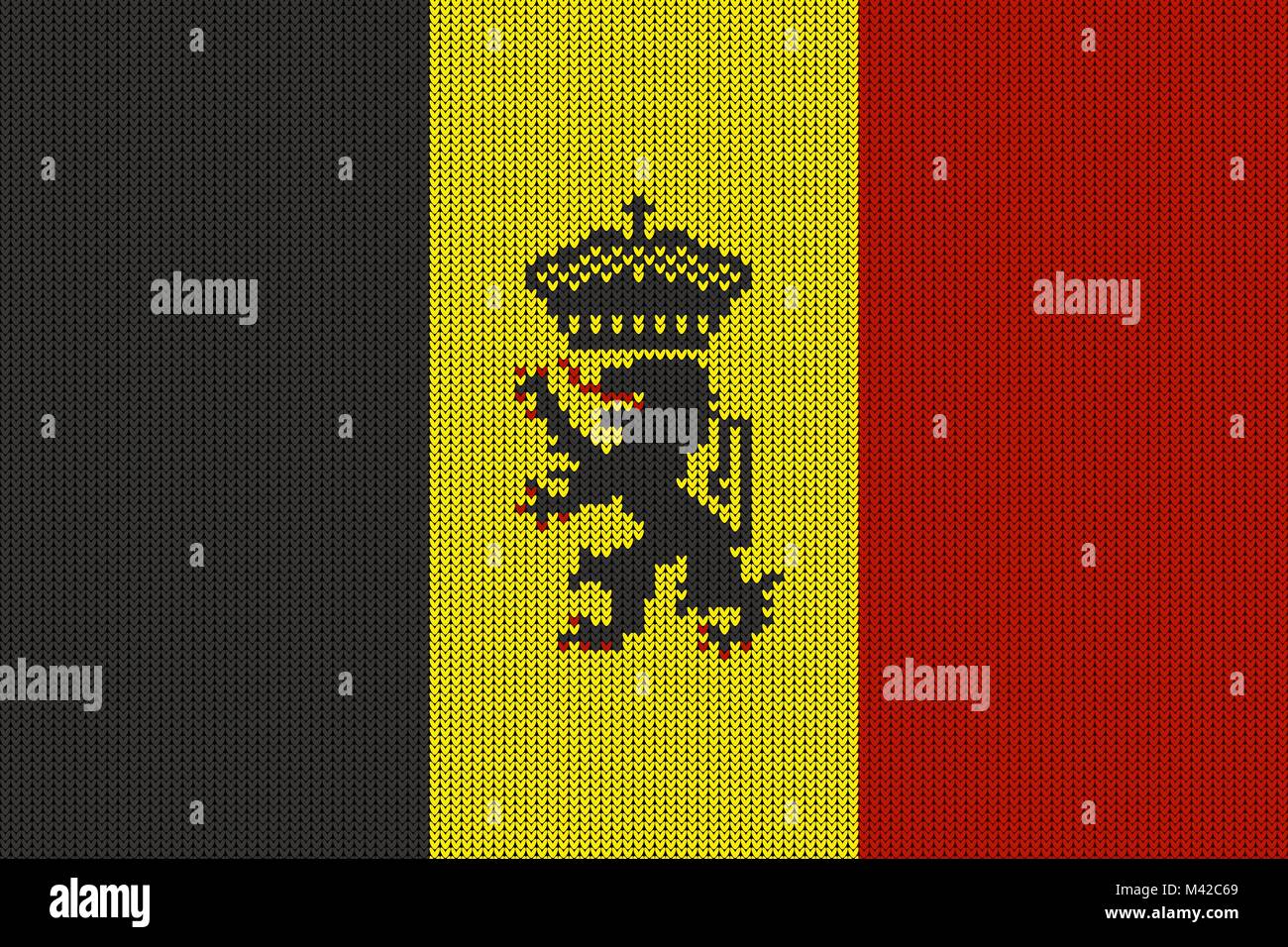 Government ensign of Belgium on vector knitted woolen texture. Knitted ...