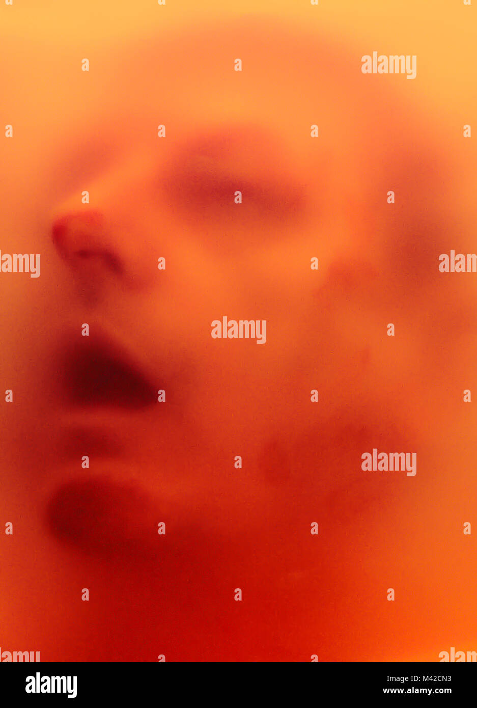 Selfie! Human face behind semitransparent screen Stock Photo - Alamy