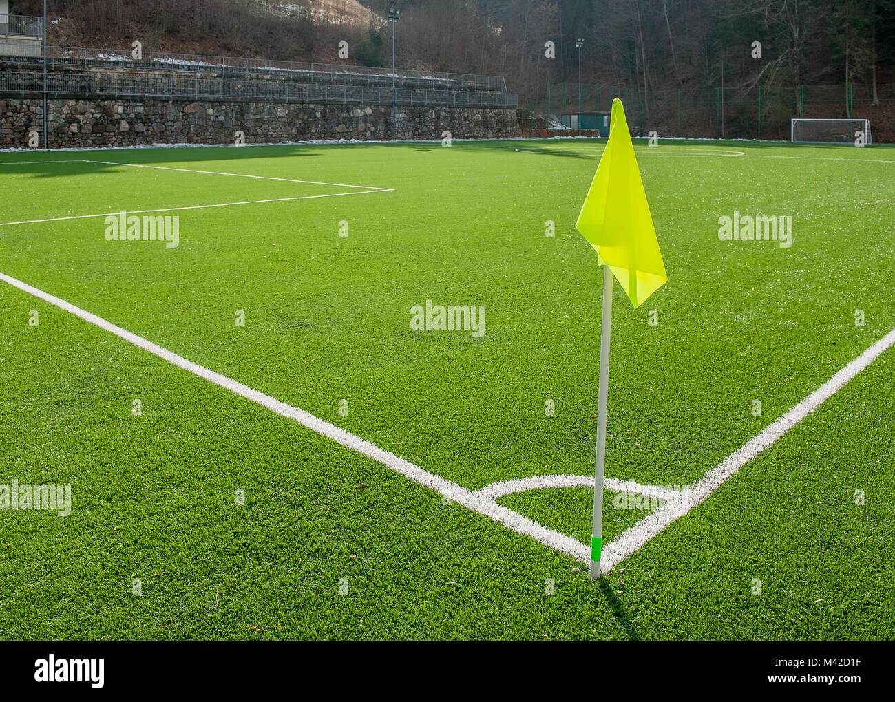 corner in the football field with artificial turf flag Stock Photo - Alamy