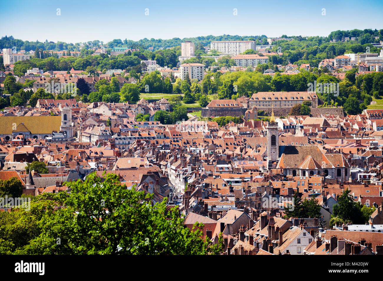 Beautiful cityscape of Besancon red tiled roofs of old buildings at ...