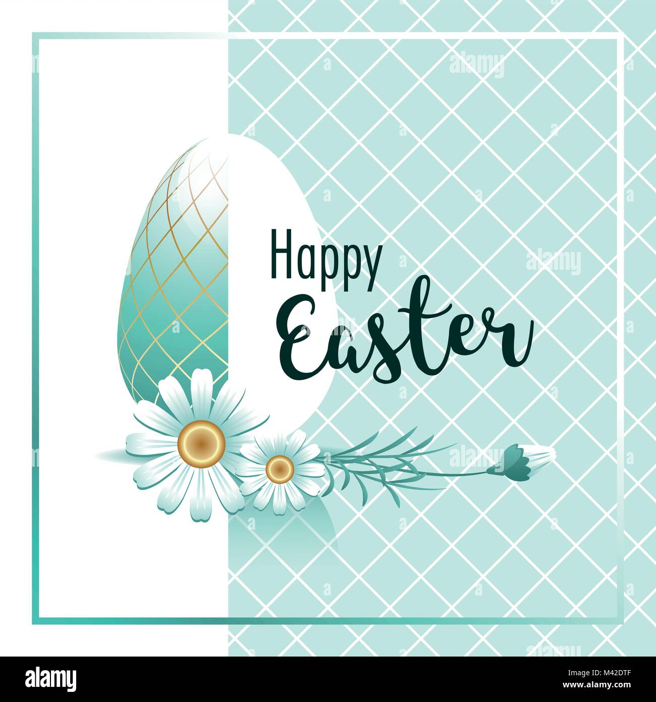 Happy Easter. Hand lettering script with easter egg and chamomile ...