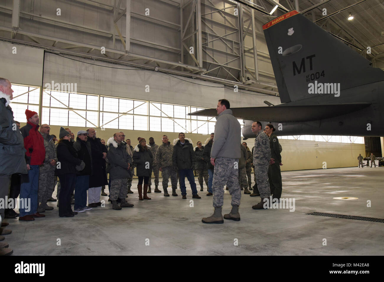 Col. Matthew Brooks, 5th Bomb Wing commander, briefs members of the ...