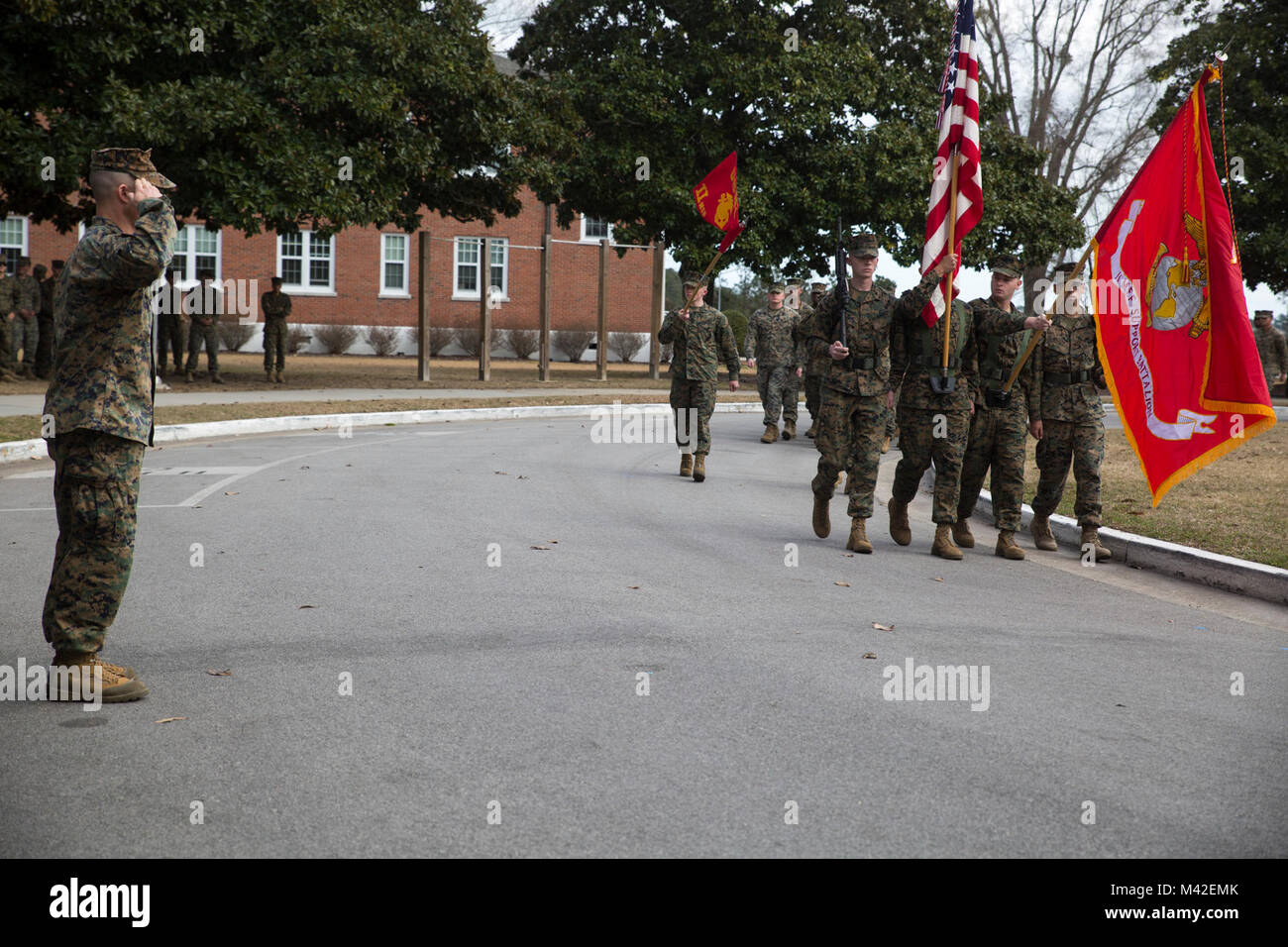 Lt. Col. Joshua Whamond receives the unit colors during an activation ...
