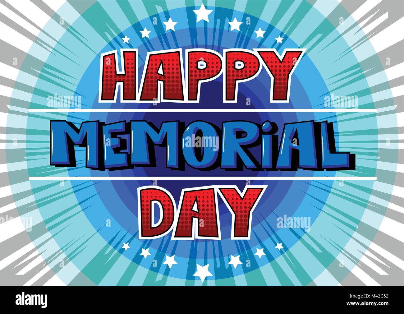 Happy Memorial Day. Comic book lettering greeting card with abstract ...