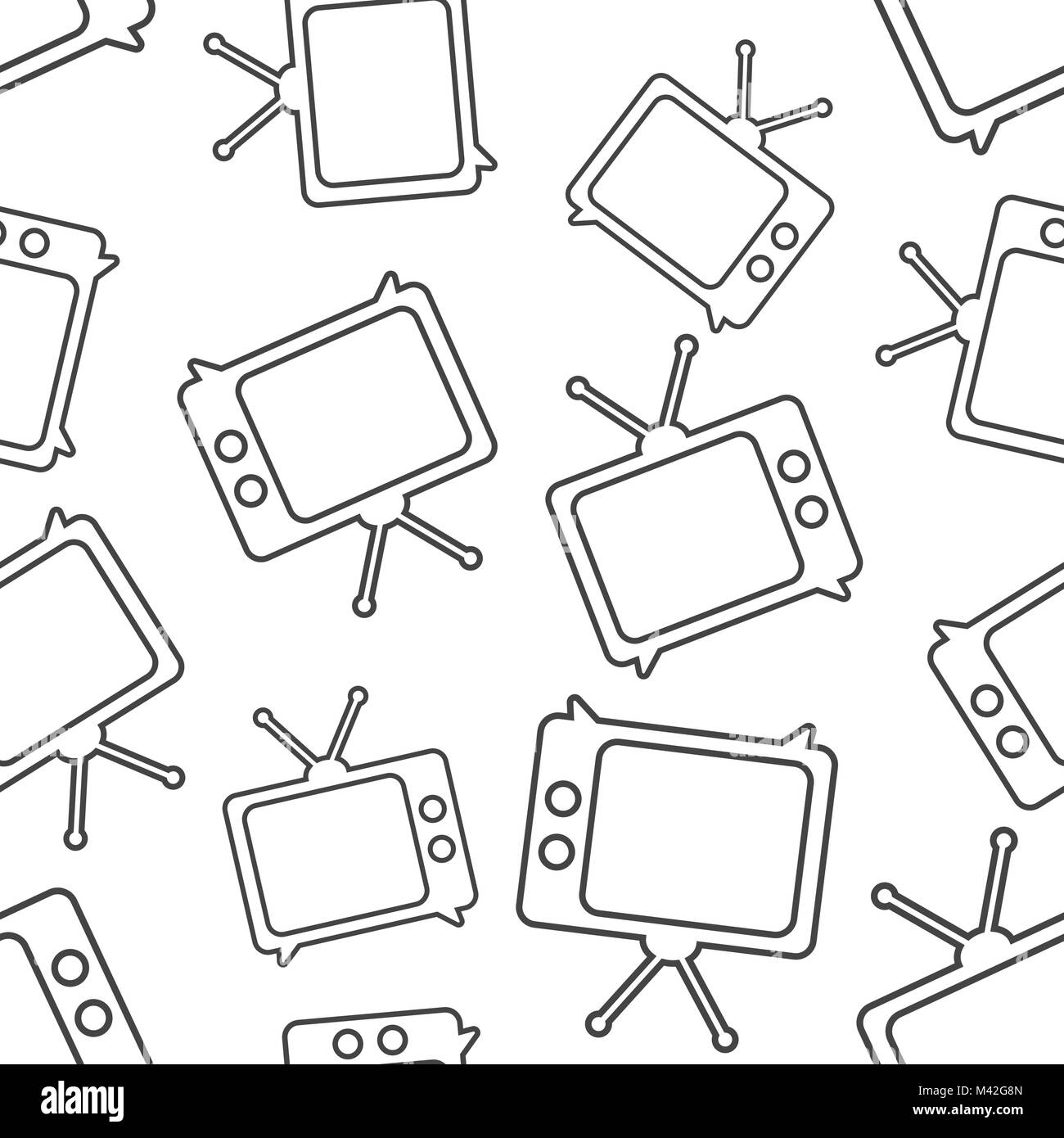 Tv icon in line style seamless pattern background. Business flat vector ...