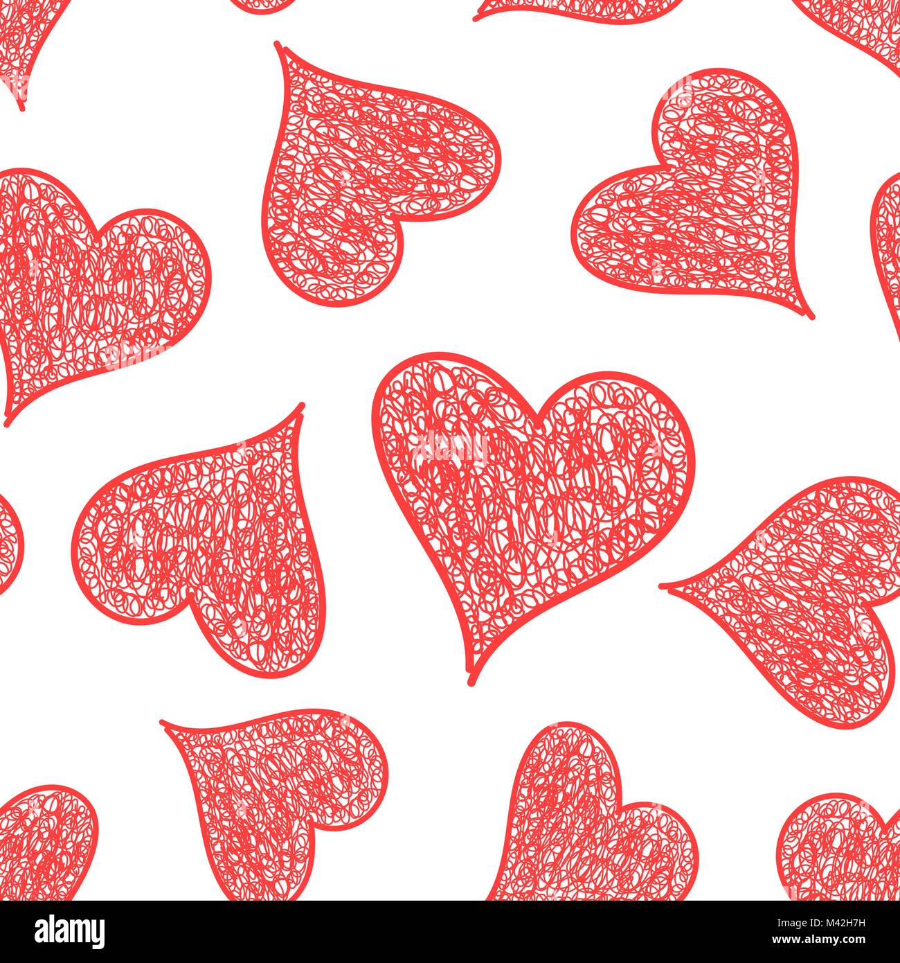 Hand drawn heart icon seamless pattern background. Business flat vector ...