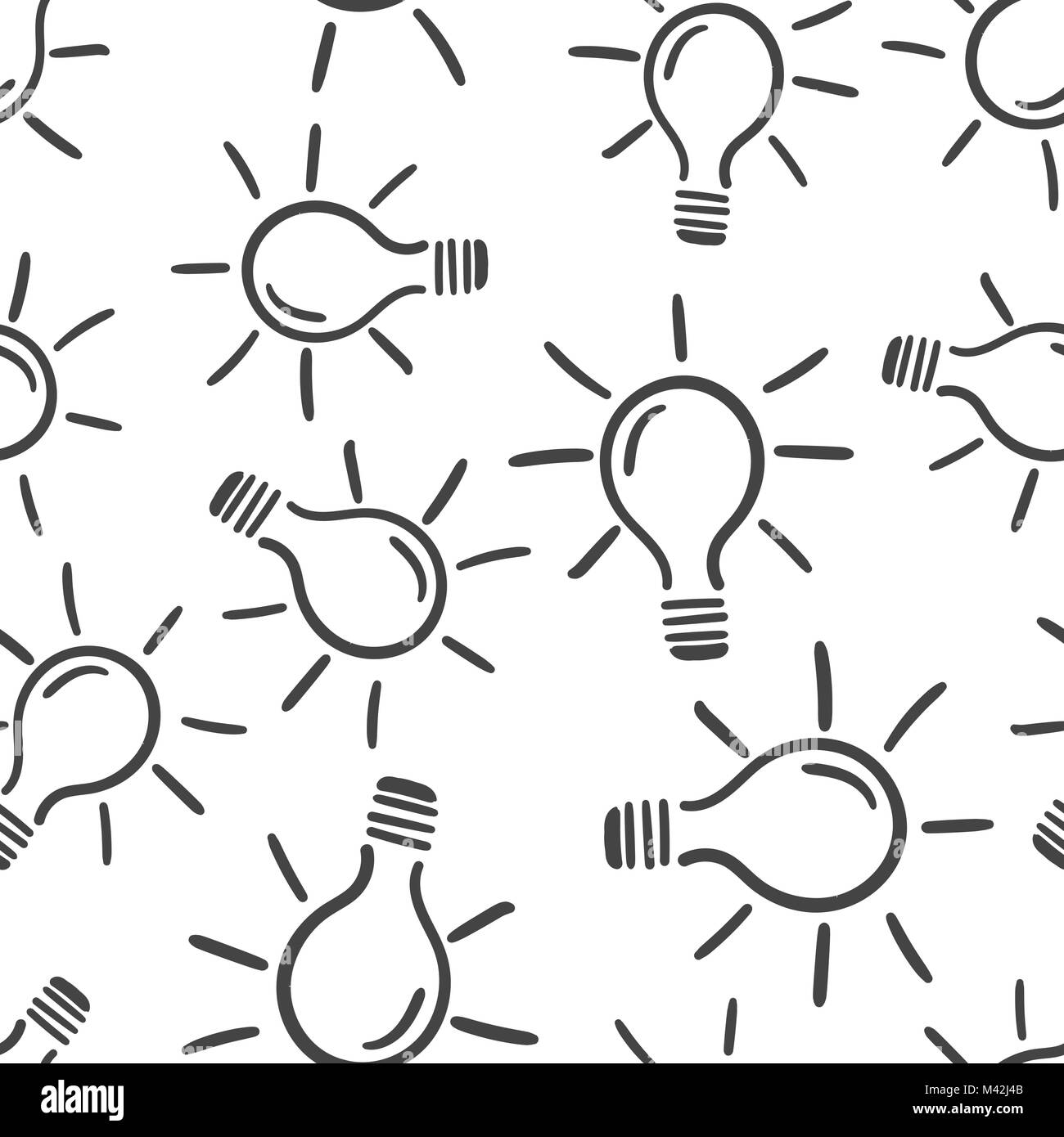 Hand drawn light bulb seamless pattern background. Business flat vector illustration. Idea ...