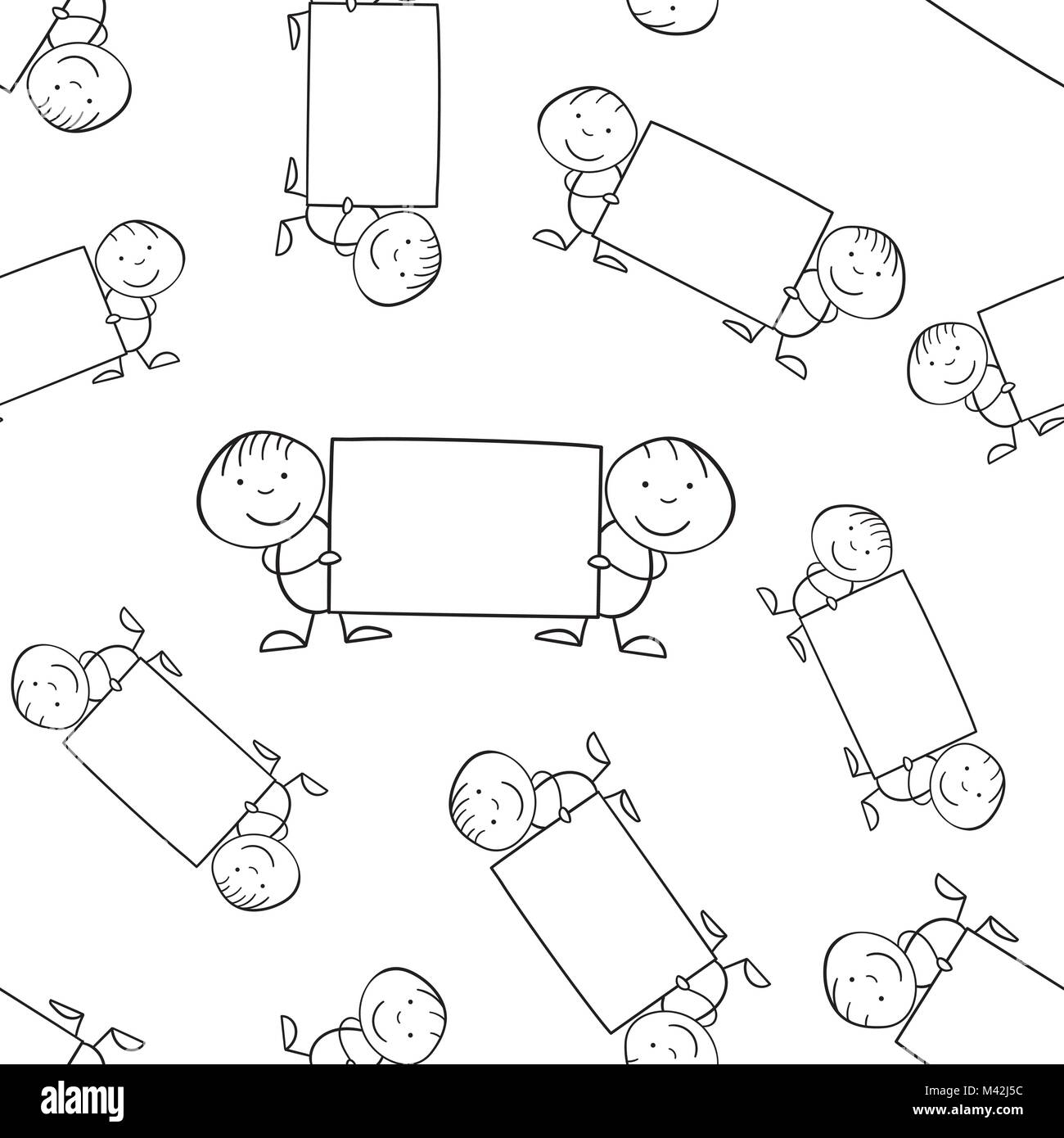 Cartoon kid with placard in their hands seamless pattern background ...