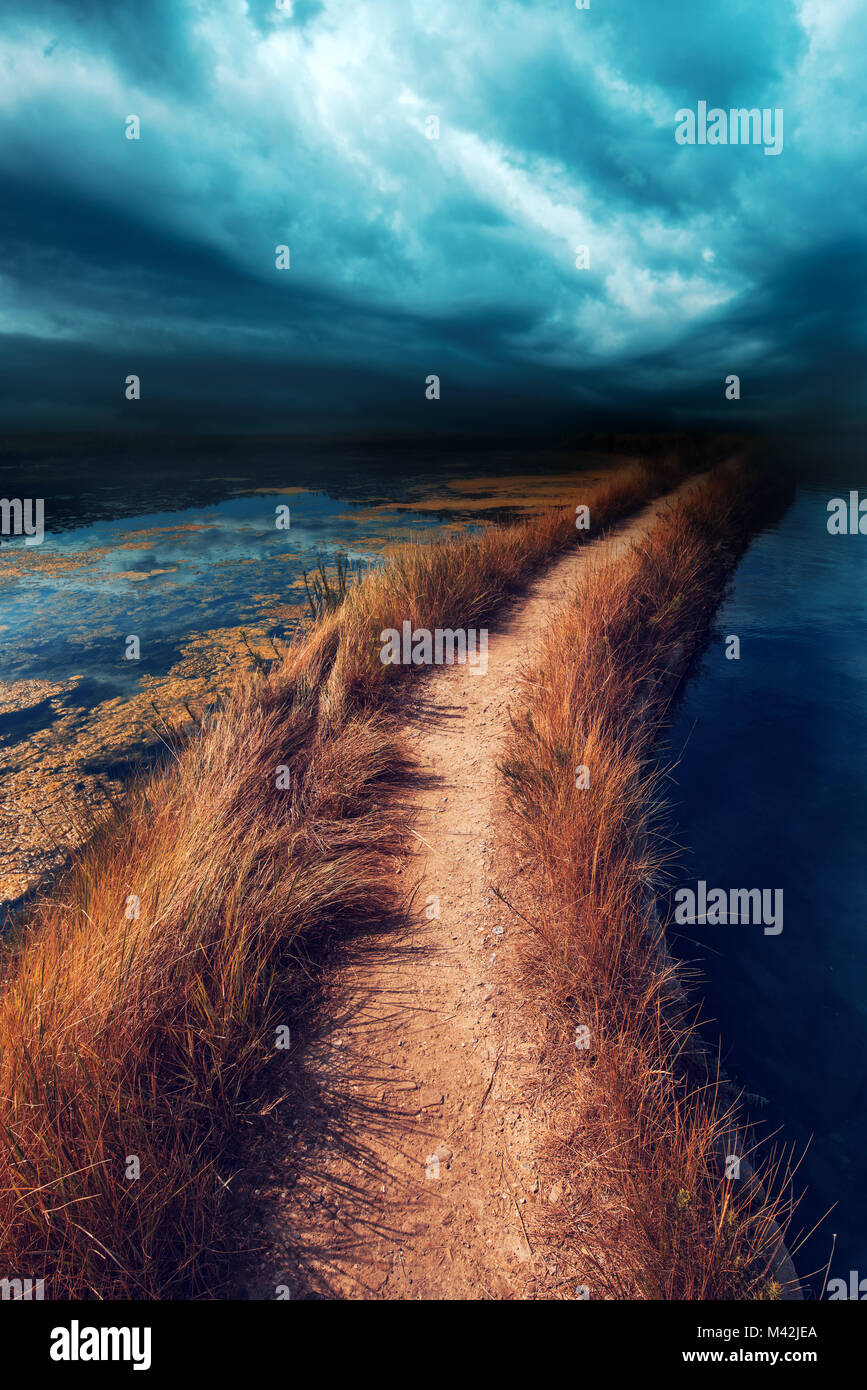 Uncertainty, doubt and insecurity in the future. Risky footpath road ...