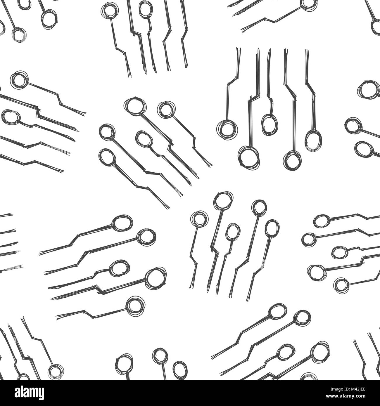 Hand drawn circuit board seamless pattern background. Business flat ...