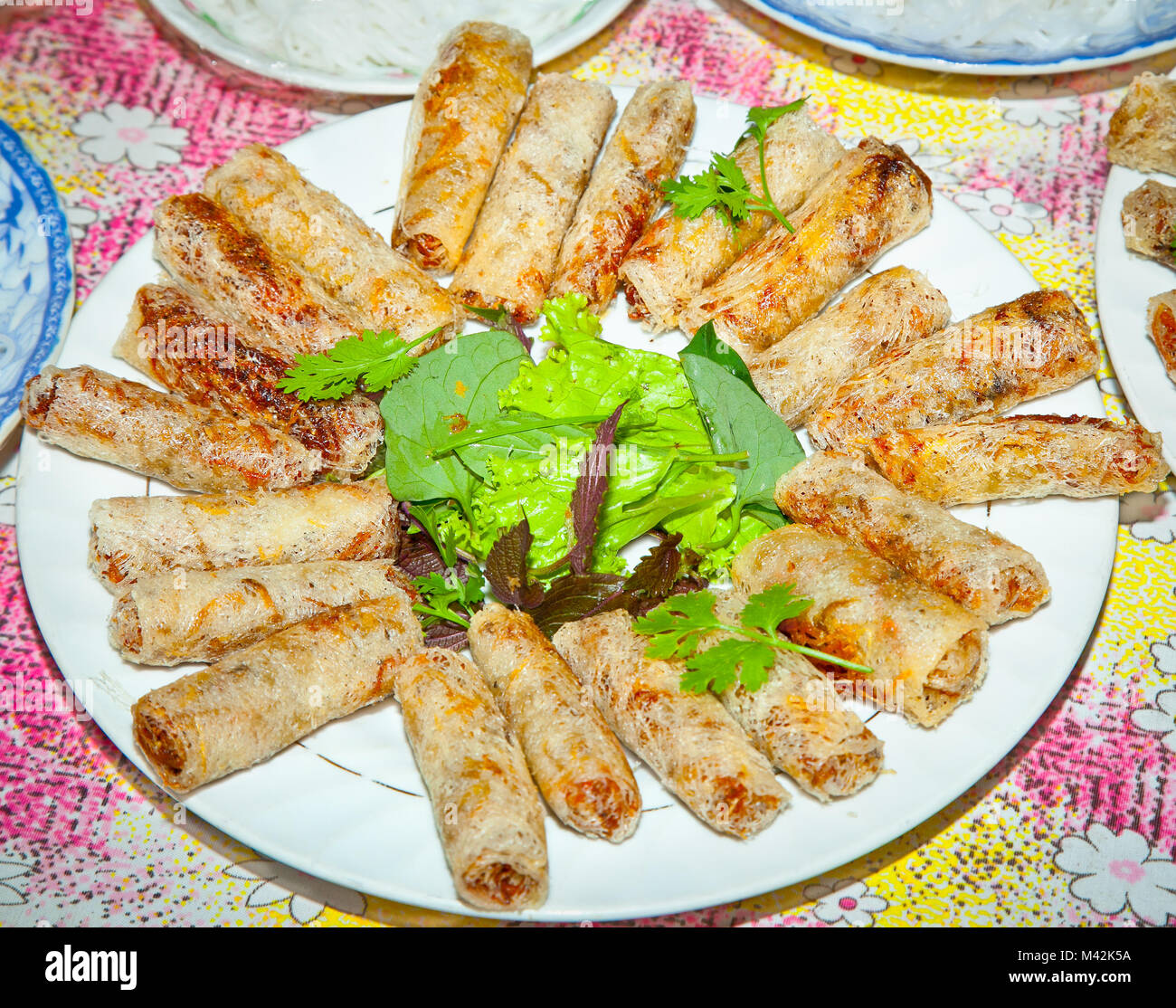 Vietnamese rice vegetable spring roll served on plate . Vietnam Stock ...