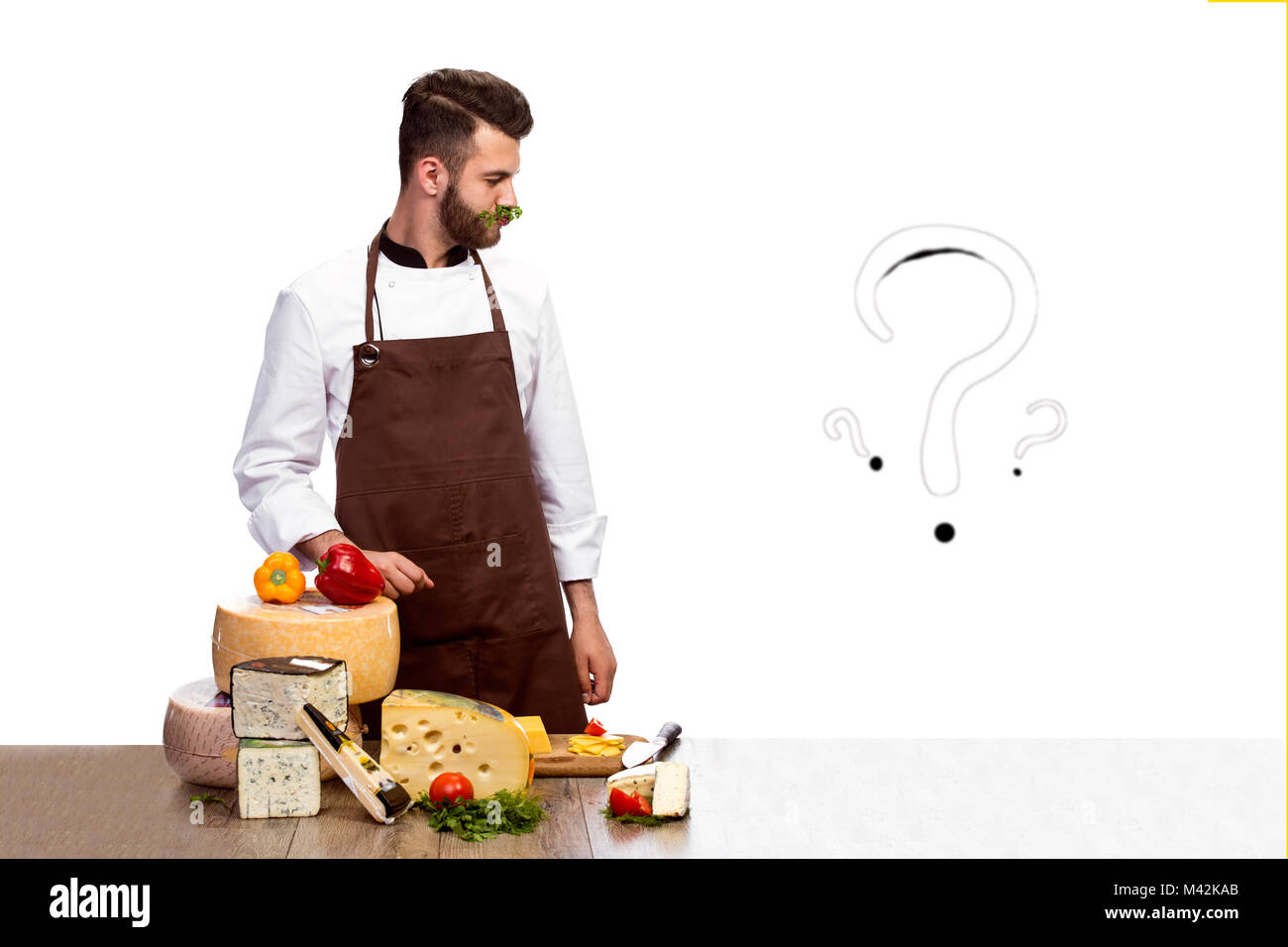 young cook model appearance isolated on white background, fool ing ...