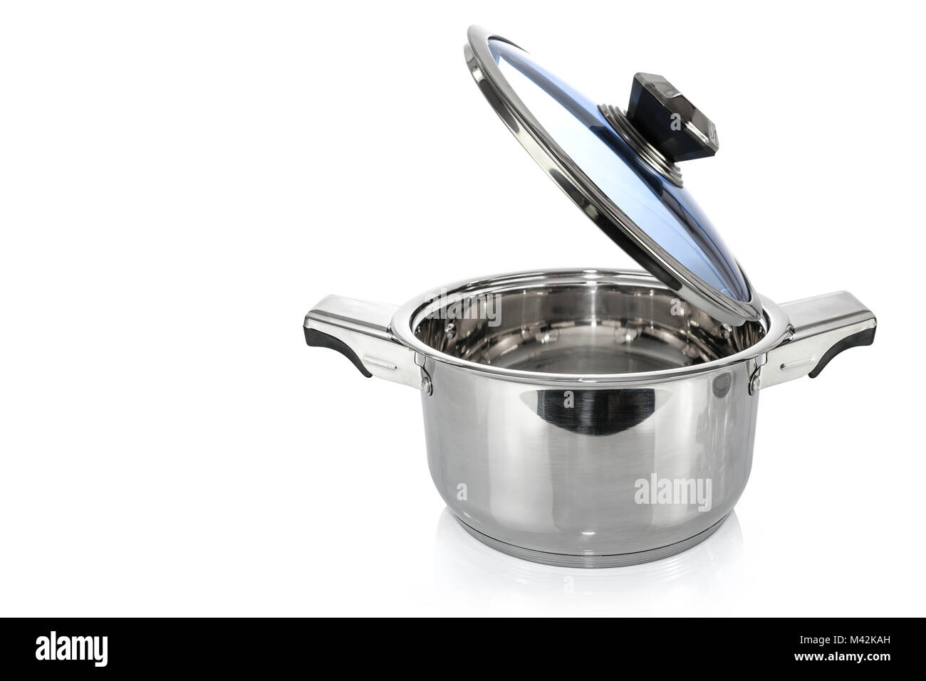 Professional metal saucepan with a open lid isolated on a white ...