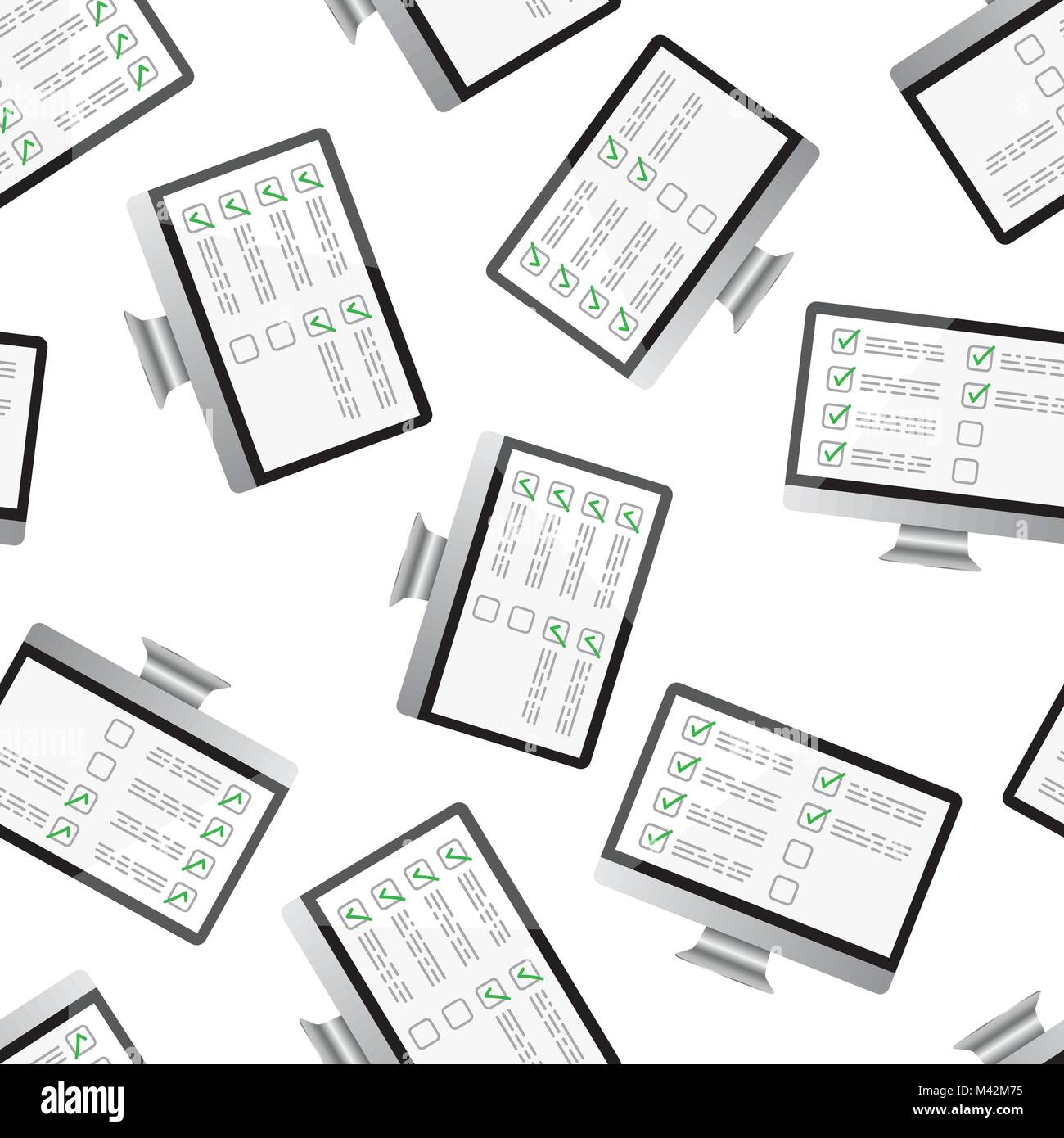 Businessman checklist with computer monitor seamless pattern background ...