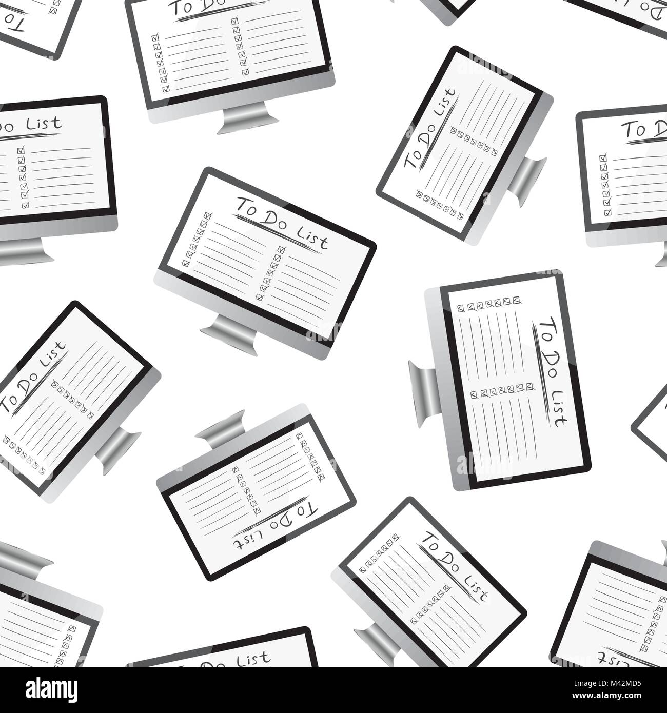 Businessman to do list, checklist with computer monitor seamless ...