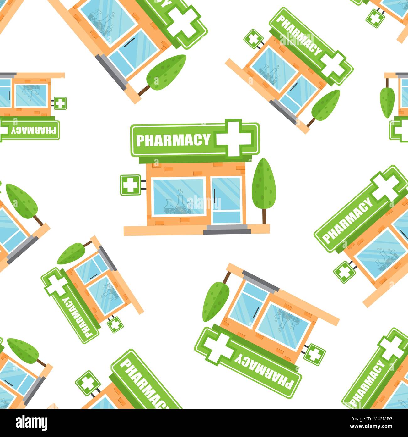 Pharmacy drugstore shop seamless pattern background. Business flat ...