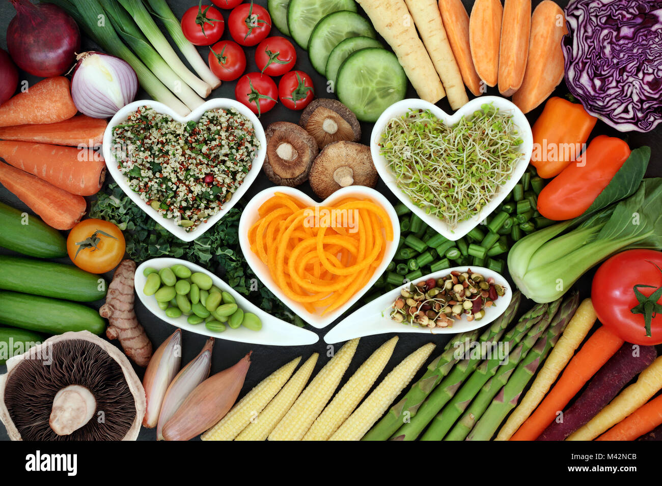 Healthy super food concept with fresh vegetables in heart shaped and ...