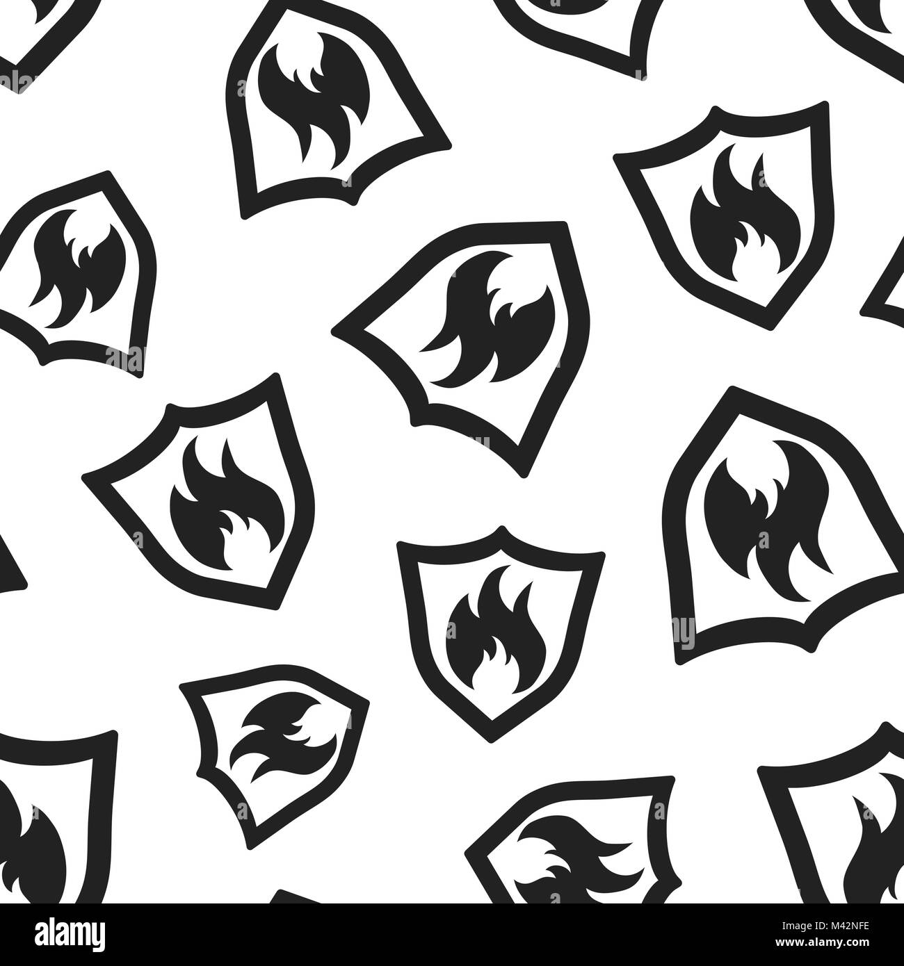 Fire warning sign shield seamless pattern background. Business flat ...