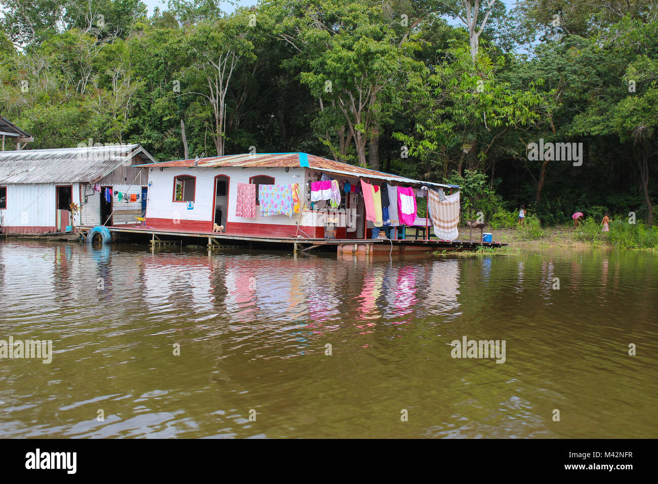Floating river houses along the Amazon River in the province of ...