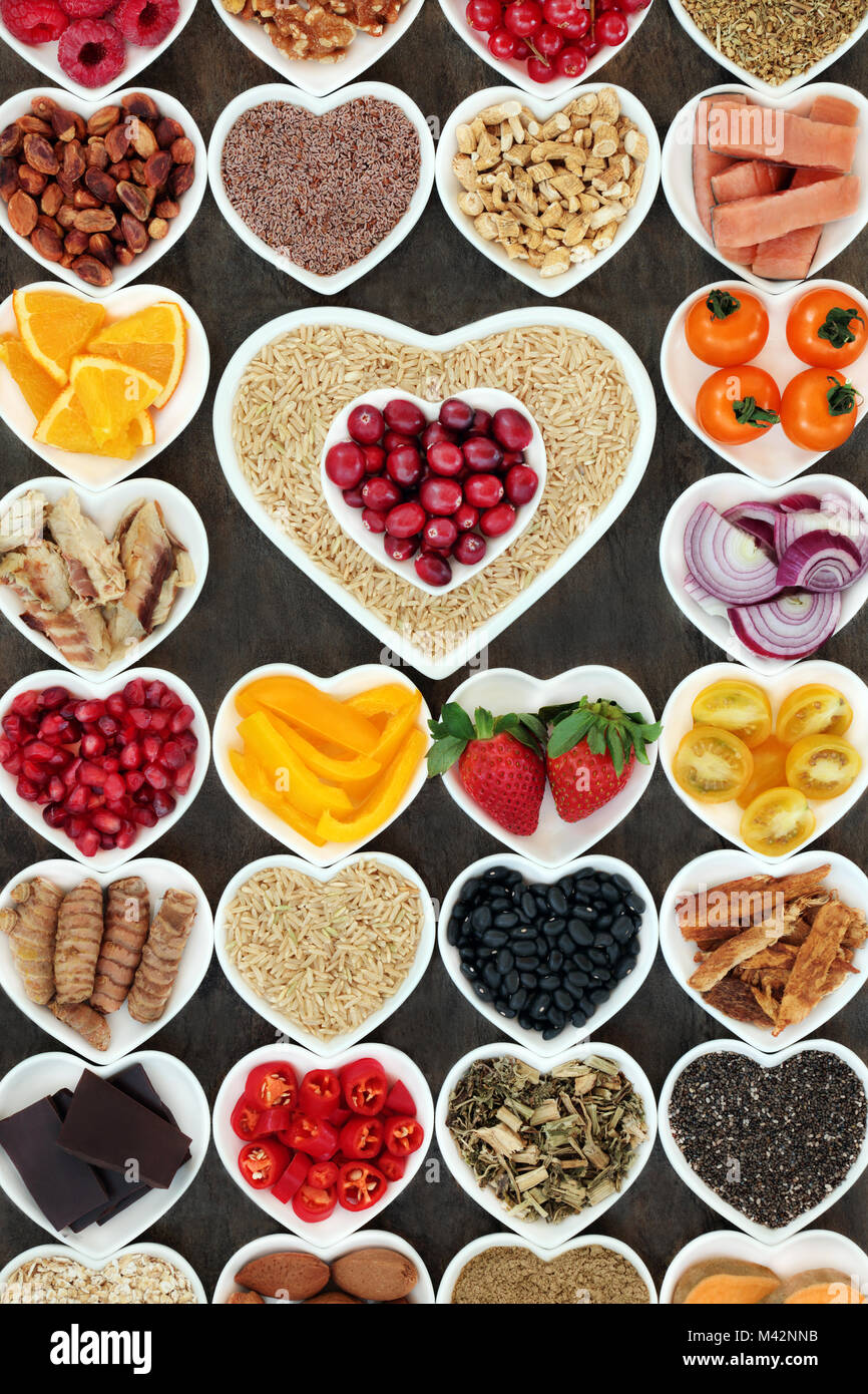 Healthy food for good heart health with super food of fish, fruit ...