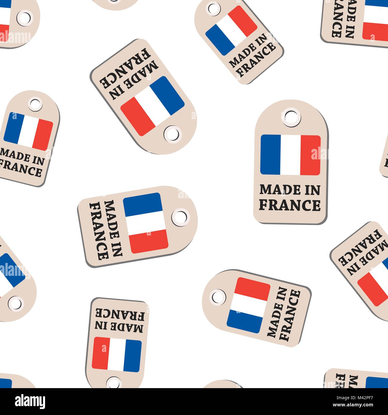 Hang tag made in France with flag seamless pattern background. Business ...