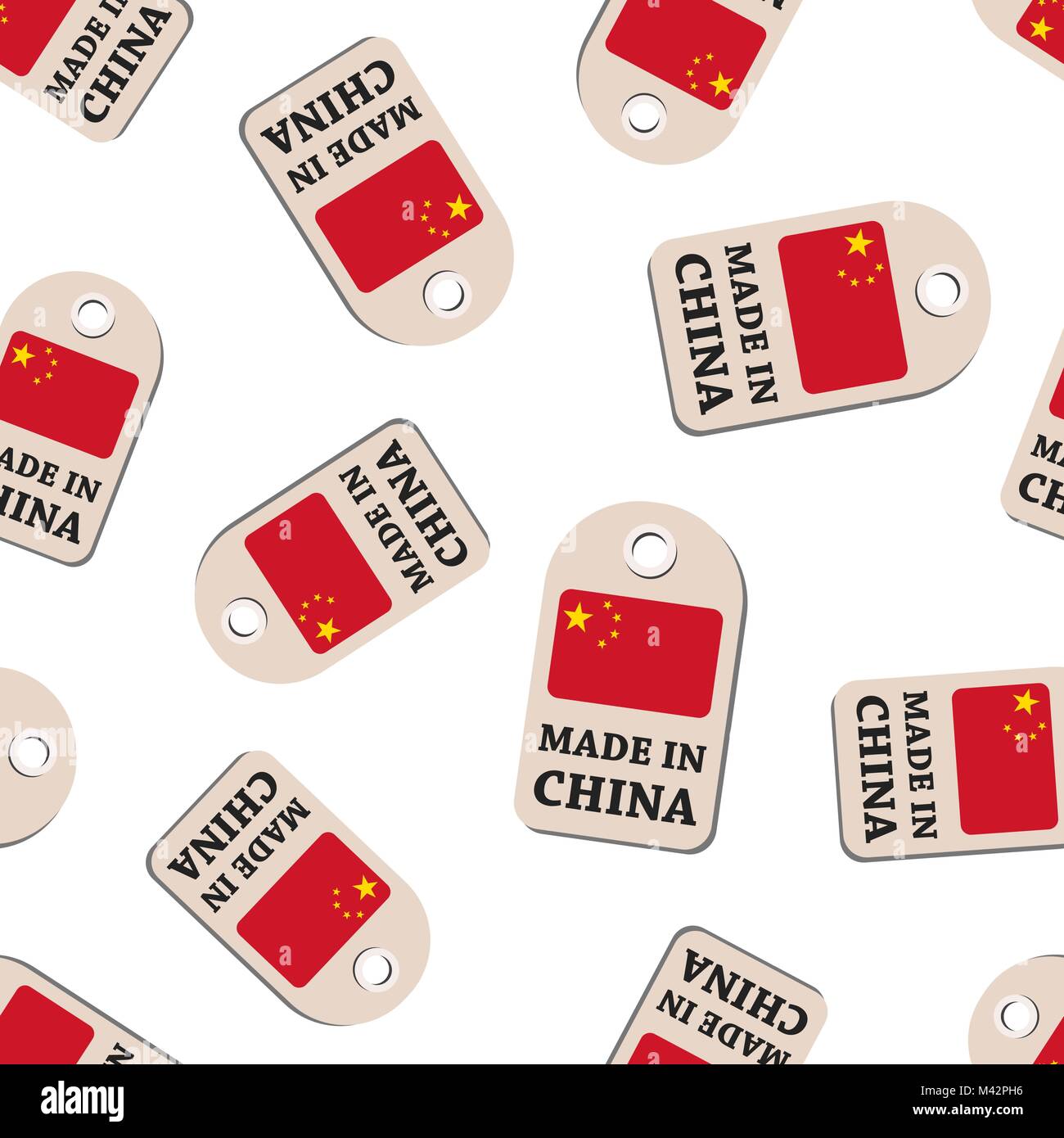 Hang tag made in China with flag seamless pattern background. Business ...