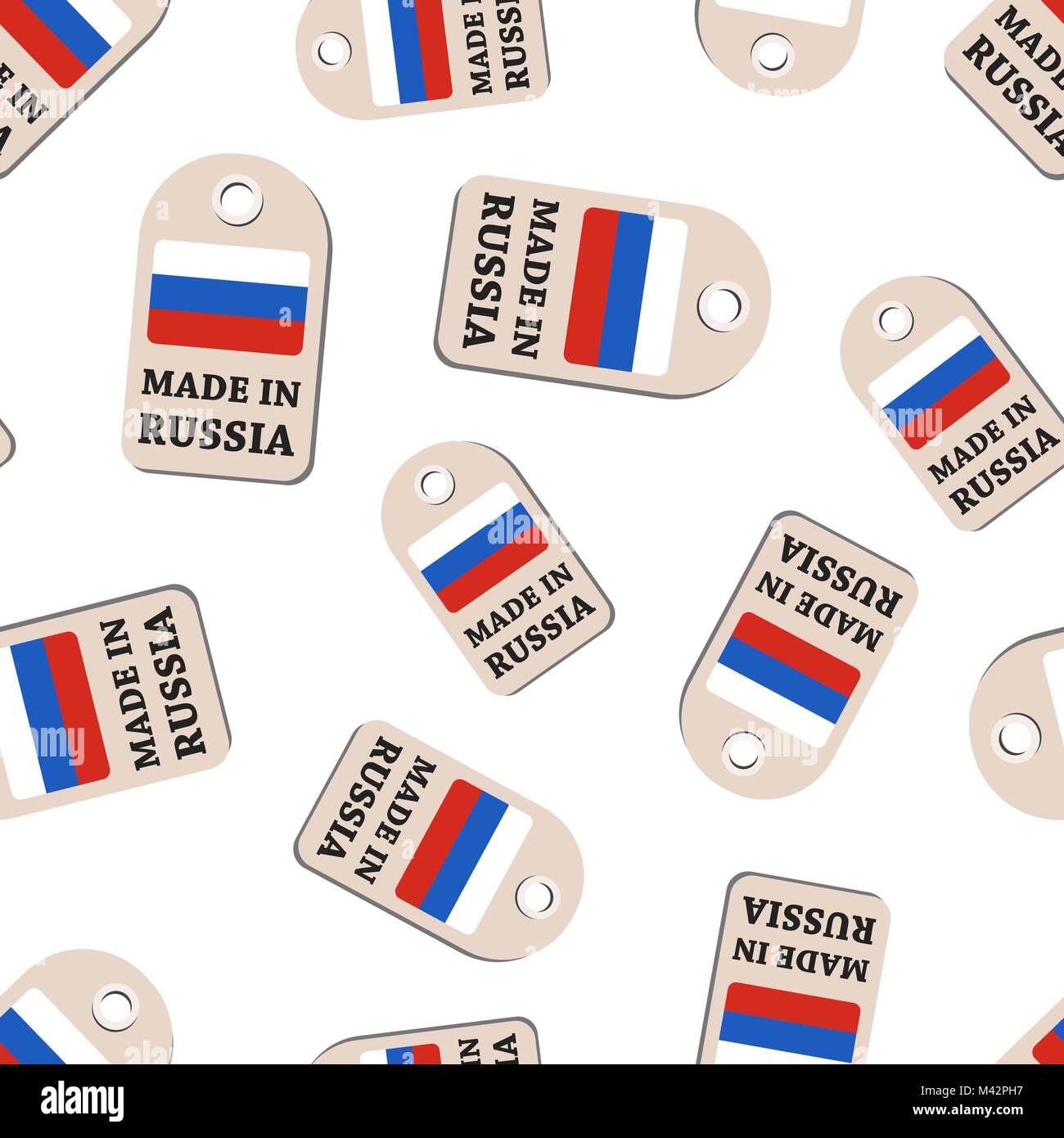 Hang tag made in Russia with flag seamless pattern background. Business ...