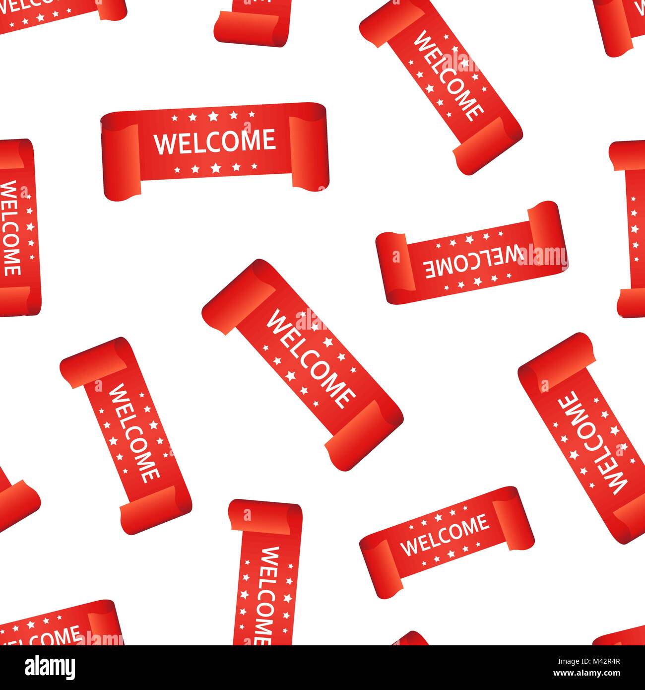 Welcome ribbon hang tag seamless pattern background. Business flat ...