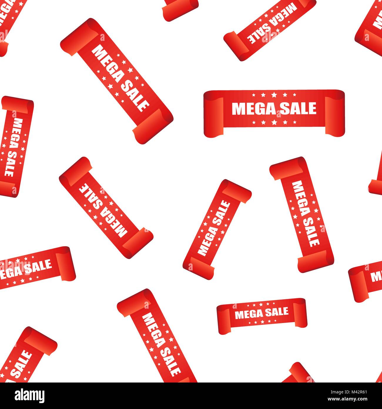 Mega sale ribbon hang tag seamless pattern background. Business flat ...