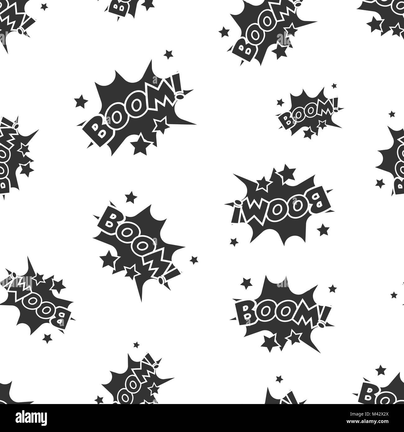 Boom comic sound effects seamless pattern background. Business flat ...