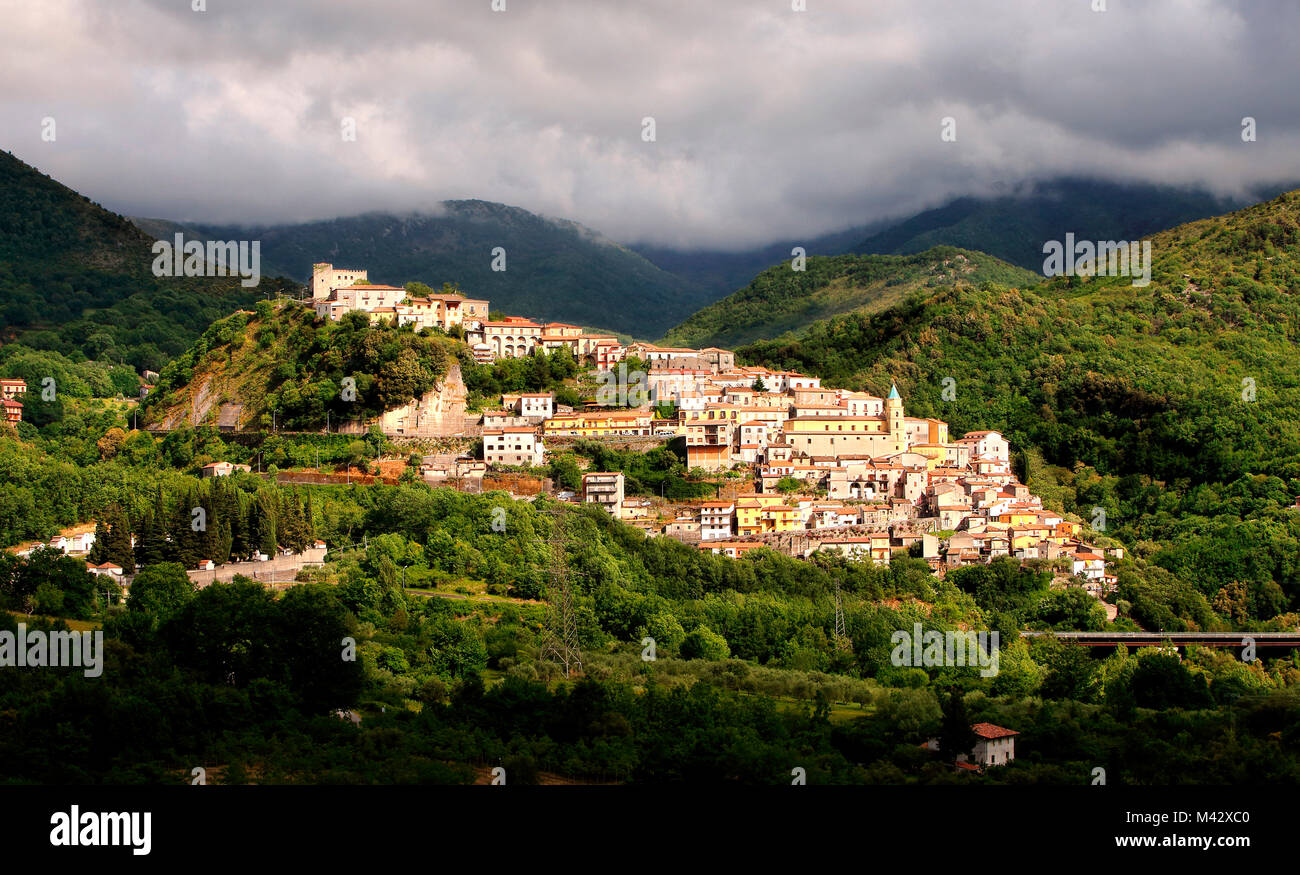 View of viggianello village from countryside hi-res stock photography ...