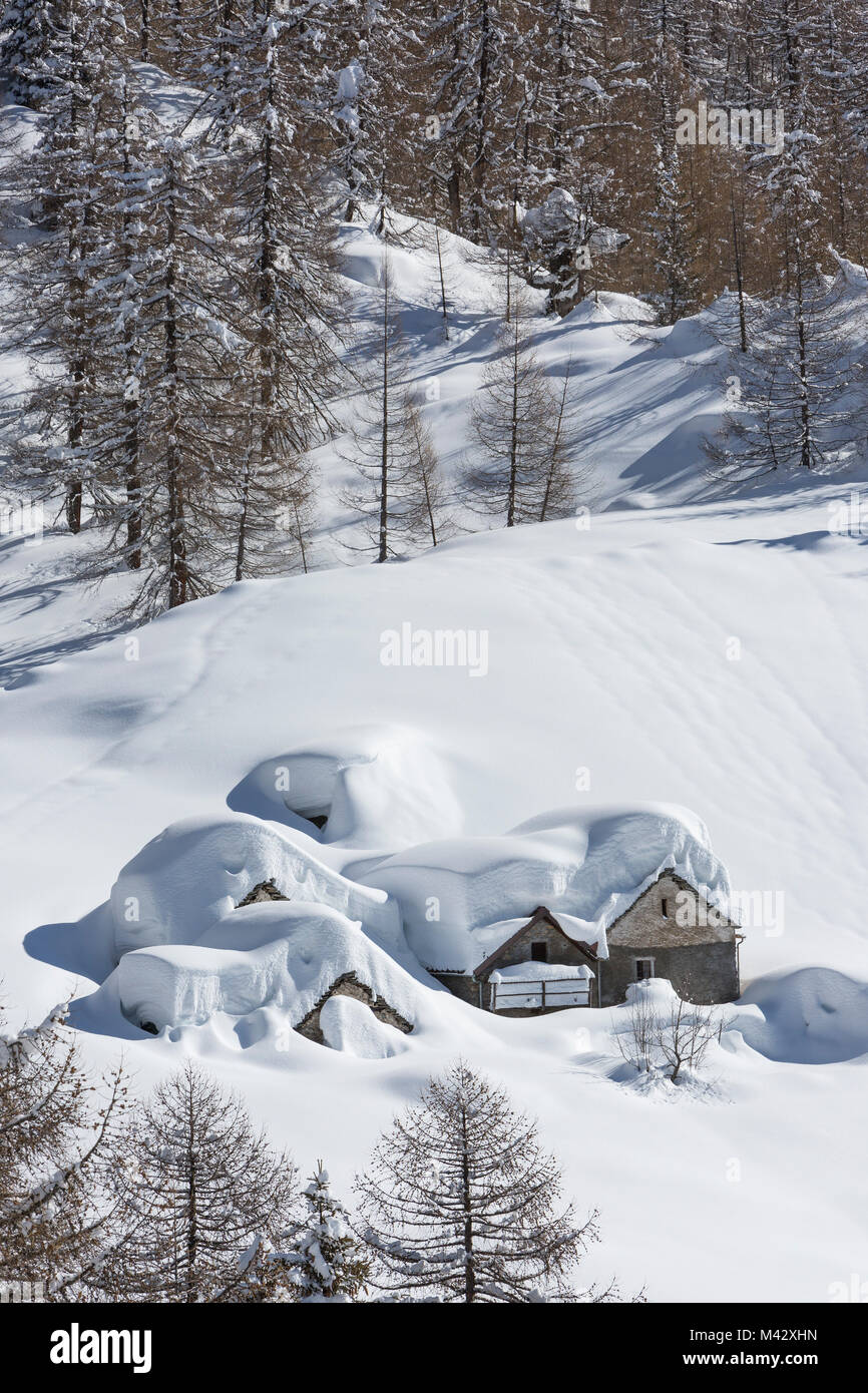 Winter view of the Alp Solcio (Alpe Solcio, Varzo, Verbano Cusio Ossola ...