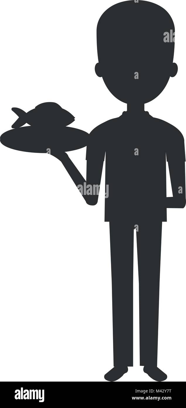 elegant waiter with fish in tray vector illustration design Stock ...