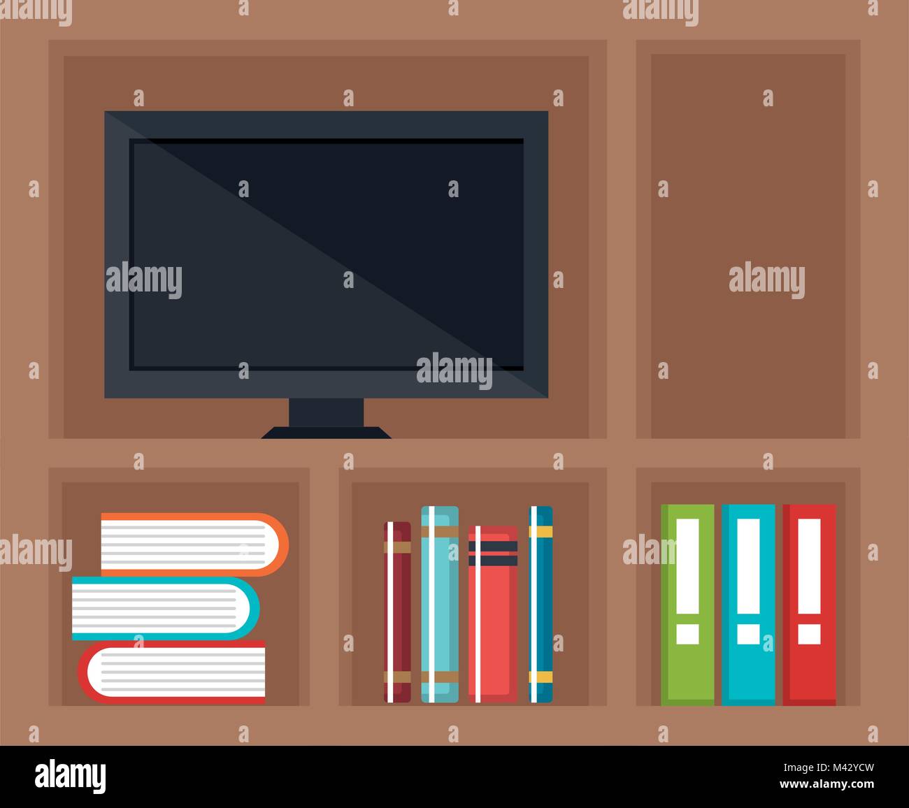 shelving with books and tv icon Stock Vector Image & Art - Alamy